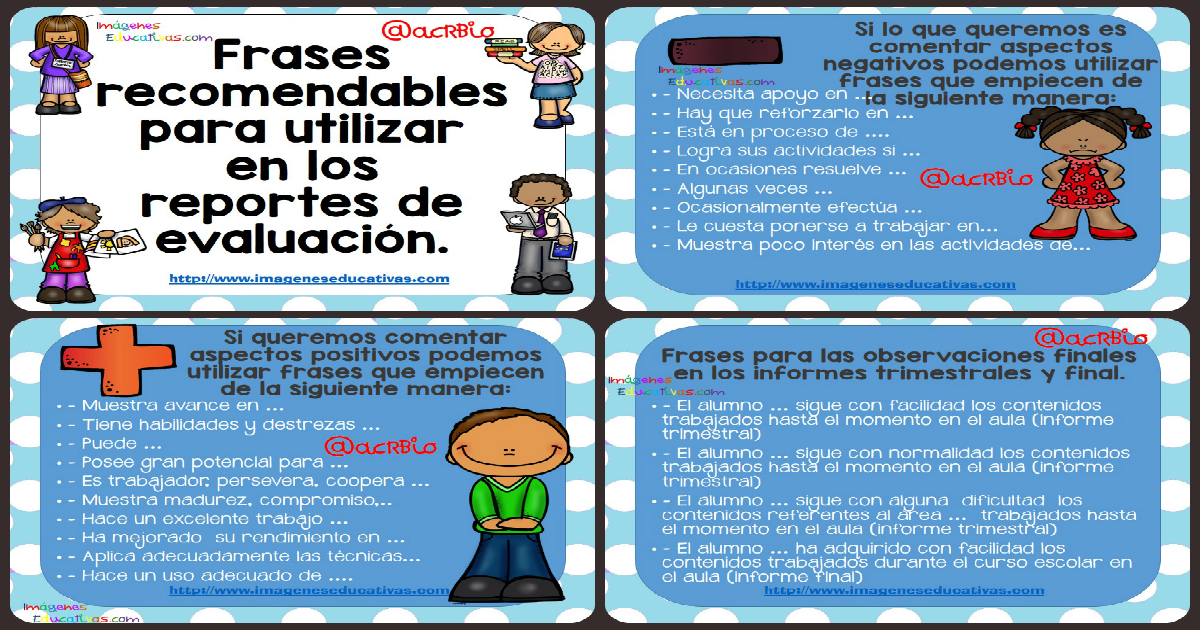 Frases, comentarios, recomendaciones para reportes de evaluación ...
