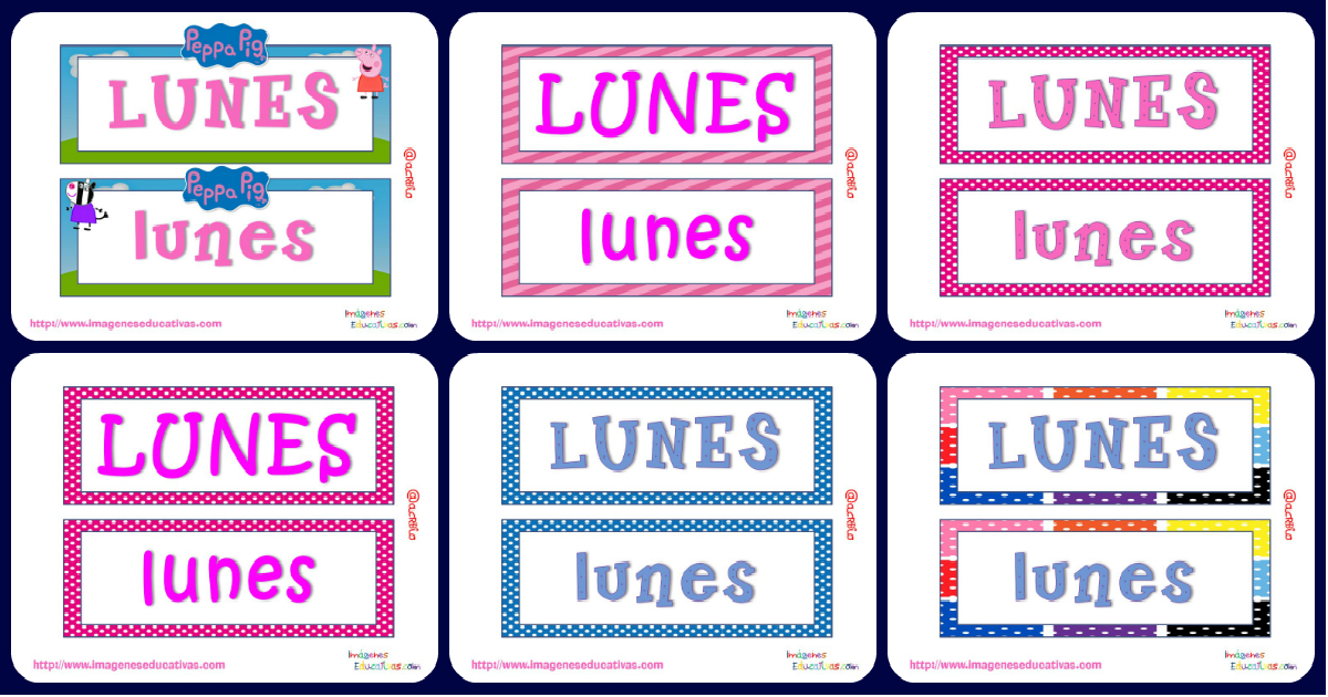 Tarjetas días semana Peppa Pig y otros 5 formatos diferentes ...