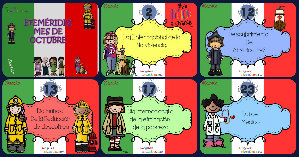 Efemérides Mes de octubre. Tarjetas para imprimir + Como trabajarlas ...