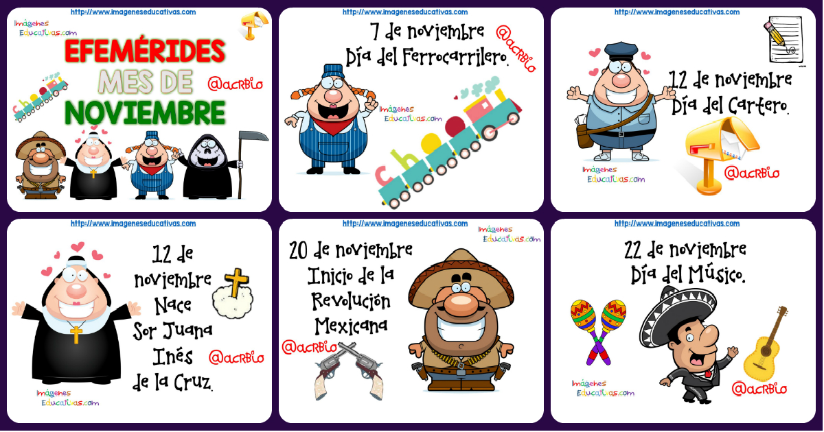 Efemérides mes de noviembre fondo blanco - Imagenes Educativas