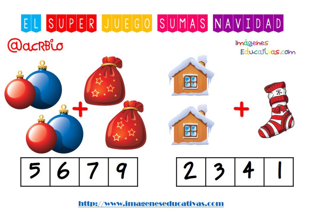 Juego sumas para aprender a sumar en educación infantil iconos navidad ...