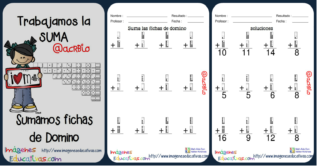 Fichas: ejercicios de sumas con fichas de dominó, soluciones incluidas ...