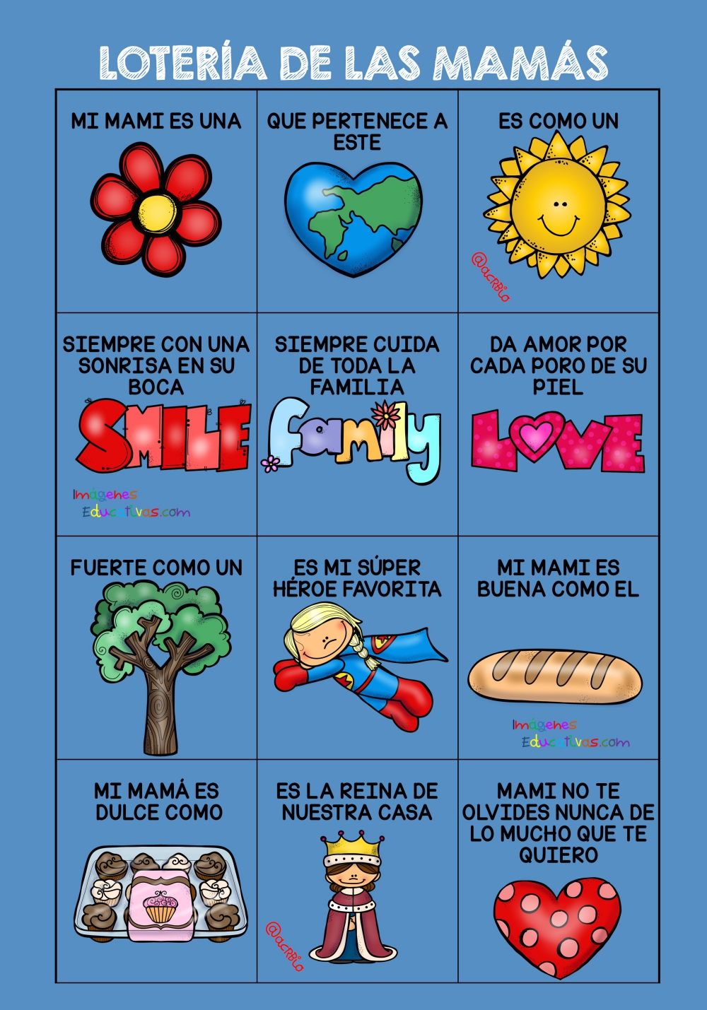 LOTERÍA DE LAS MAMÁS para el pizarrón gran formato listo para imprimir ...