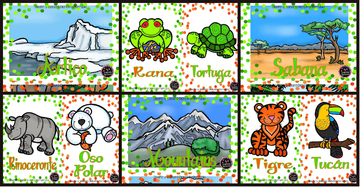 Tarjetas de animales de zoológico Y hábitats