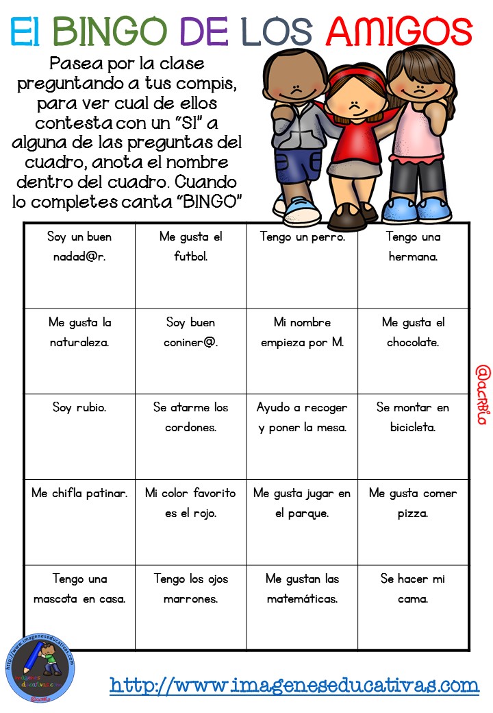 Actividad para los primeros días de clase “El BINGO DE LOS AMIGOS” (1 ...