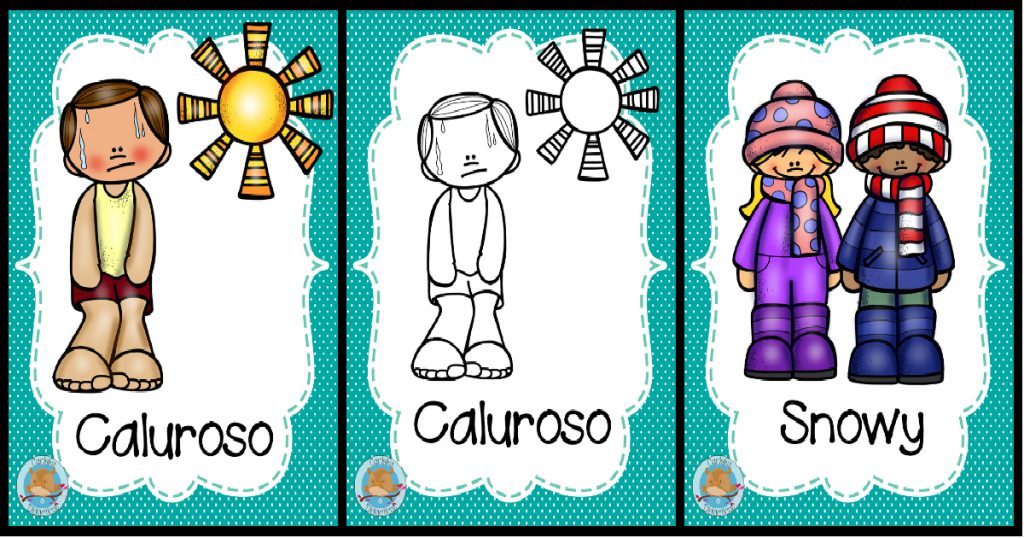 Carteles sobre el clima en inglés y español. A color y en blanco en ...