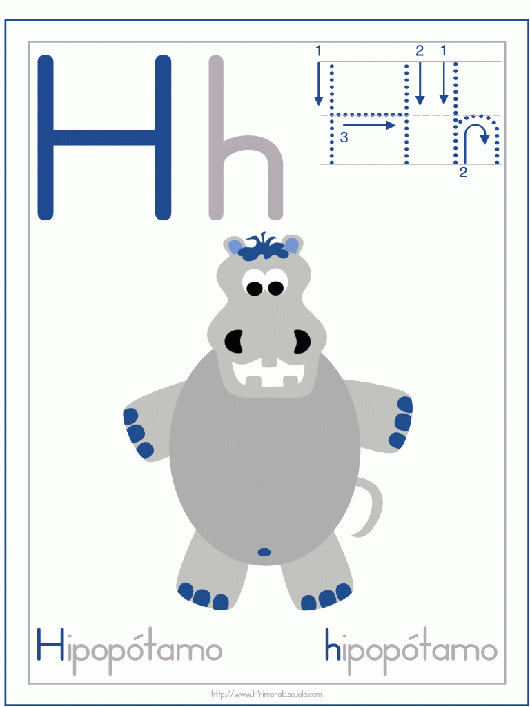 Ficha letra h hipopotamo_c - Imagenes Educativas