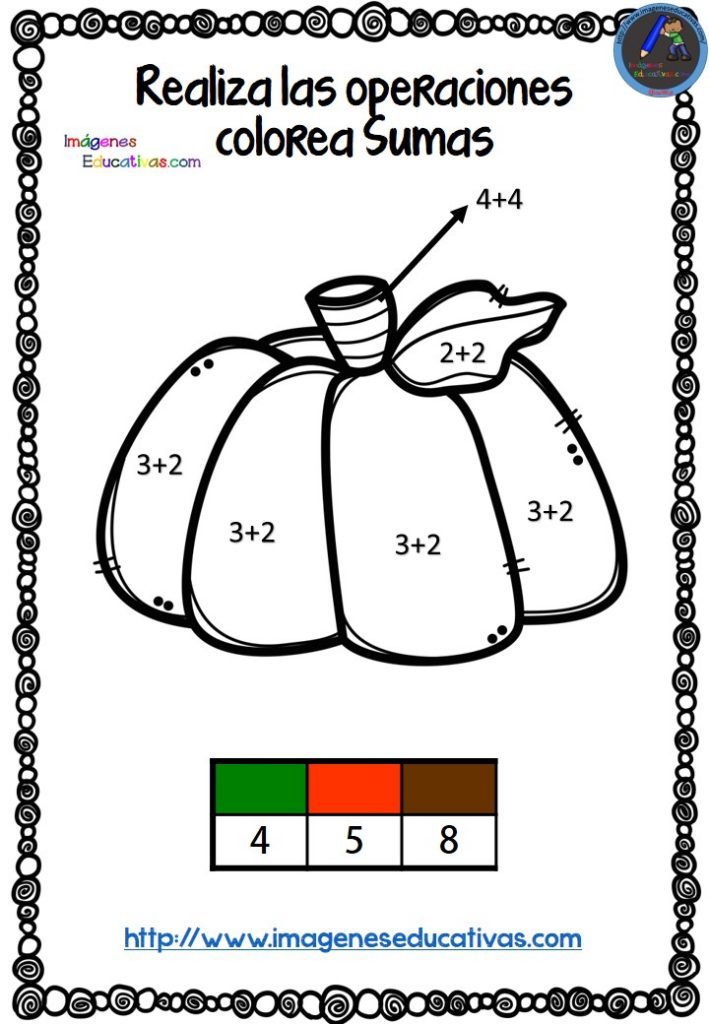 Coloreamos con sumas en otoño - Imagenes Educativas