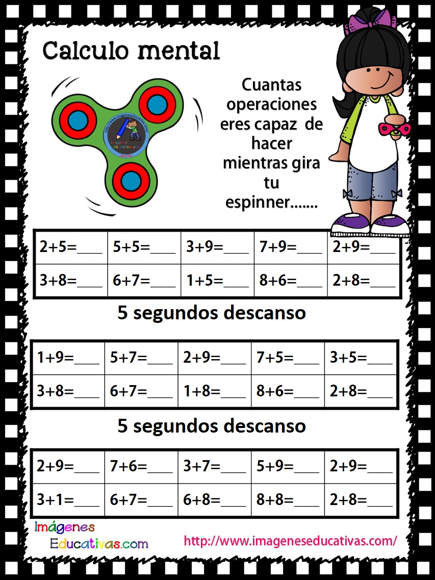 Fichas con Spinners Cálculo Mental (1) - Imagenes Educativas
