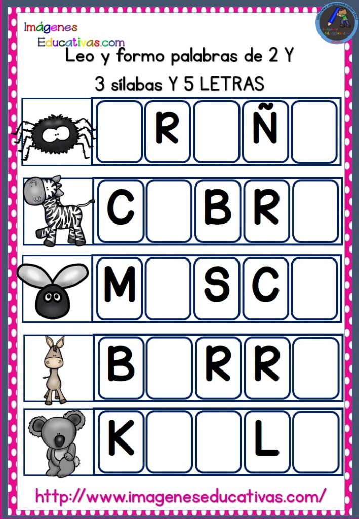 Formar palabras con 2 y 3 sílabas y 5 letras (2) - Imagenes Educativas
