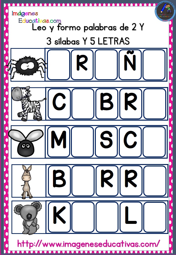 Formar palabras con 2 y 3 sílabas y 5 letras (2) - Imagenes Educativas