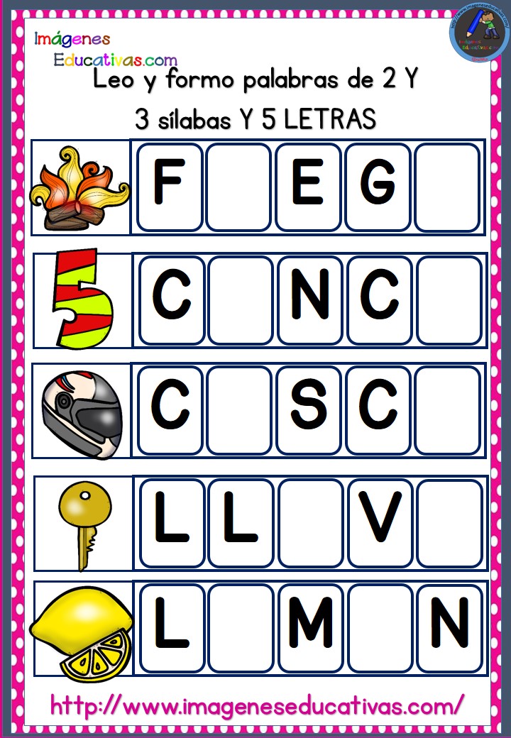 Formar palabras con 2 y 3 sílabas y 5 letras (7) - Imagenes Educativas
