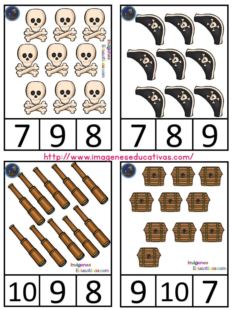 Tarjetas de asociación cantidad-grafía piratas (5) - Imagenes Educativas