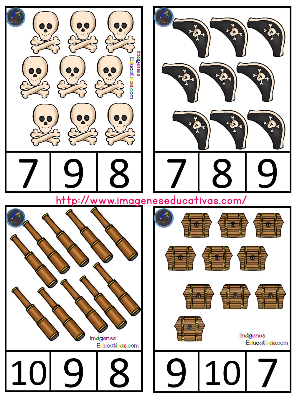 Tarjetas de asociación cantidad-grafía piratas (5) - Imagenes Educativas