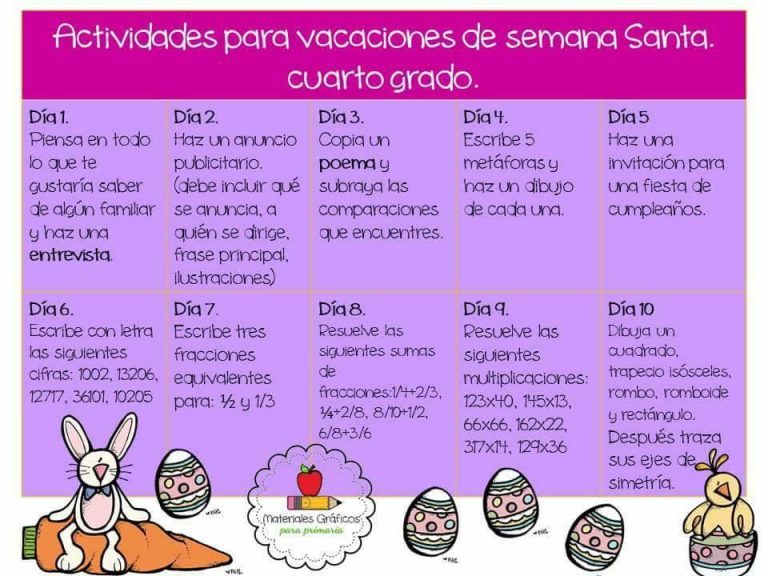 Calendario de actividades para vacaciones de Semana Santa para ...