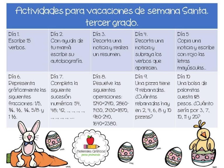 Calendario de actividades para vacaciones de Semana Santa para ...