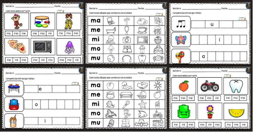Recopilación de fichas para trabajar las sílabas ma, me, mi, mo, mu ...