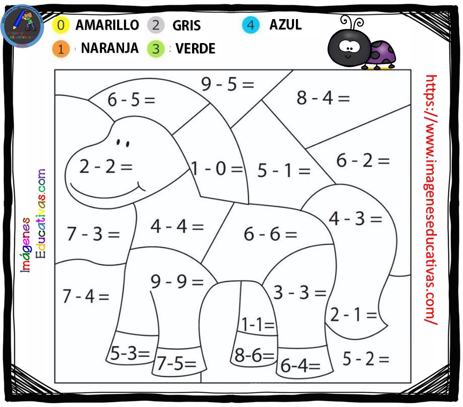 COLOREAR POR NÚMEROS SUMAS Y RESTAS (2) - Imagenes Educativas