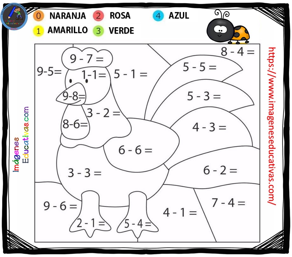 COLOREAR POR NÚMEROS SUMAS Y RESTAS (6) - Imagenes Educativas