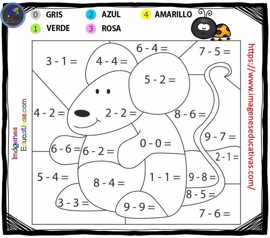 COLOREAR POR NÚMEROS SUMAS Y RESTAS (8) - Imagenes Educativas