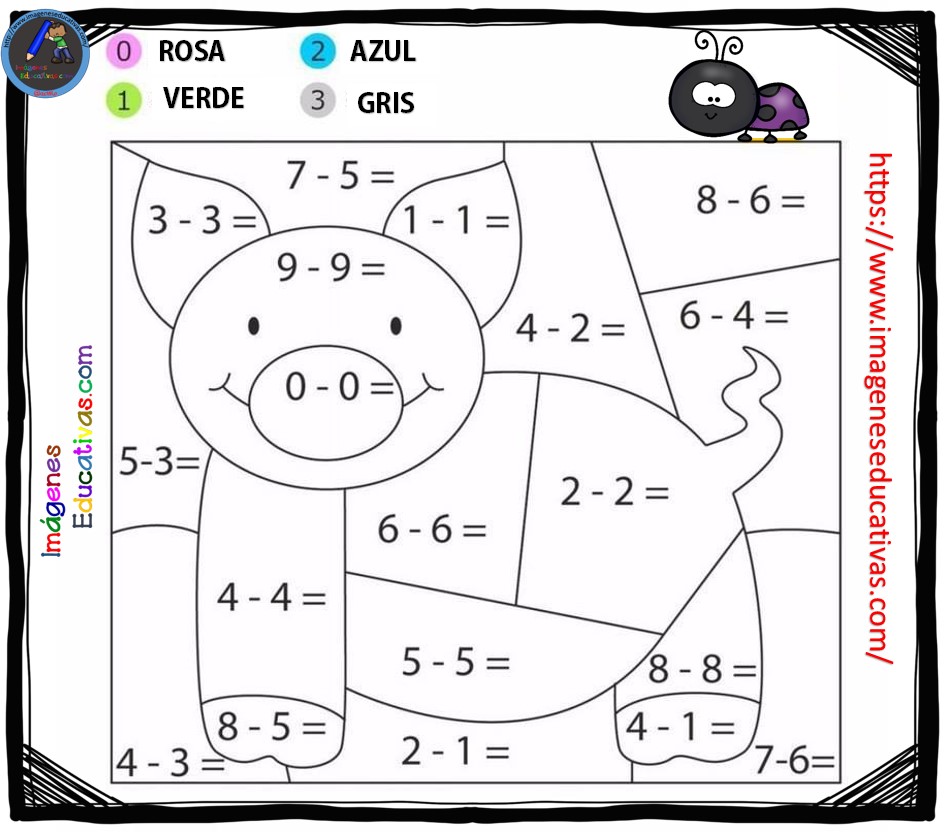 COLOREAR POR NÚMEROS SUMAS Y RESTAS (9) - Imagenes Educativas