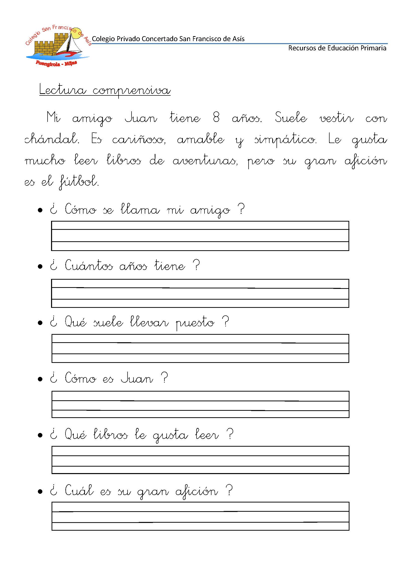 50 Fichas de Comprensión Lectora para Primer Ciclo de Primaria y Primer ...