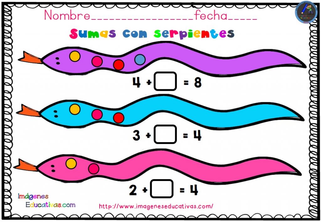 SUMA SERPIENTE manipulativo para practicar la suma - Imagenes Educativas