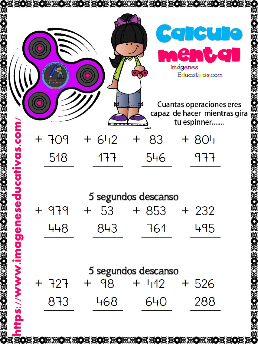 Cálculo mental fichas con Espinners (10) - Imagenes Educativas