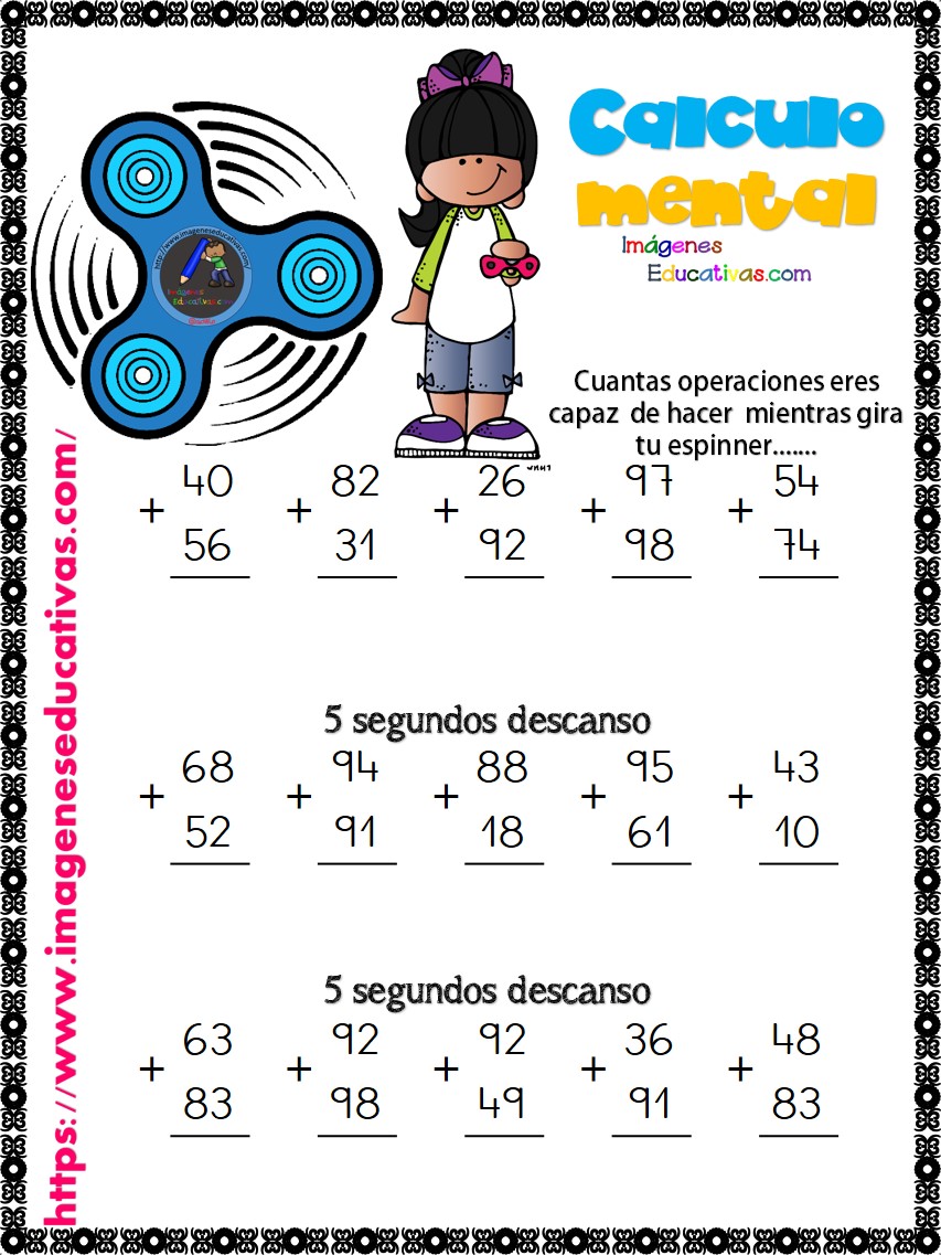 Cálculo mental fichas con Espinners (14) - Imagenes Educativas