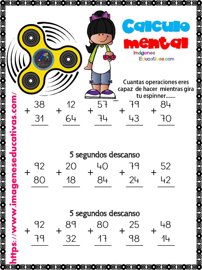 Cálculo mental fichas con Espinners (15) - Imagenes Educativas