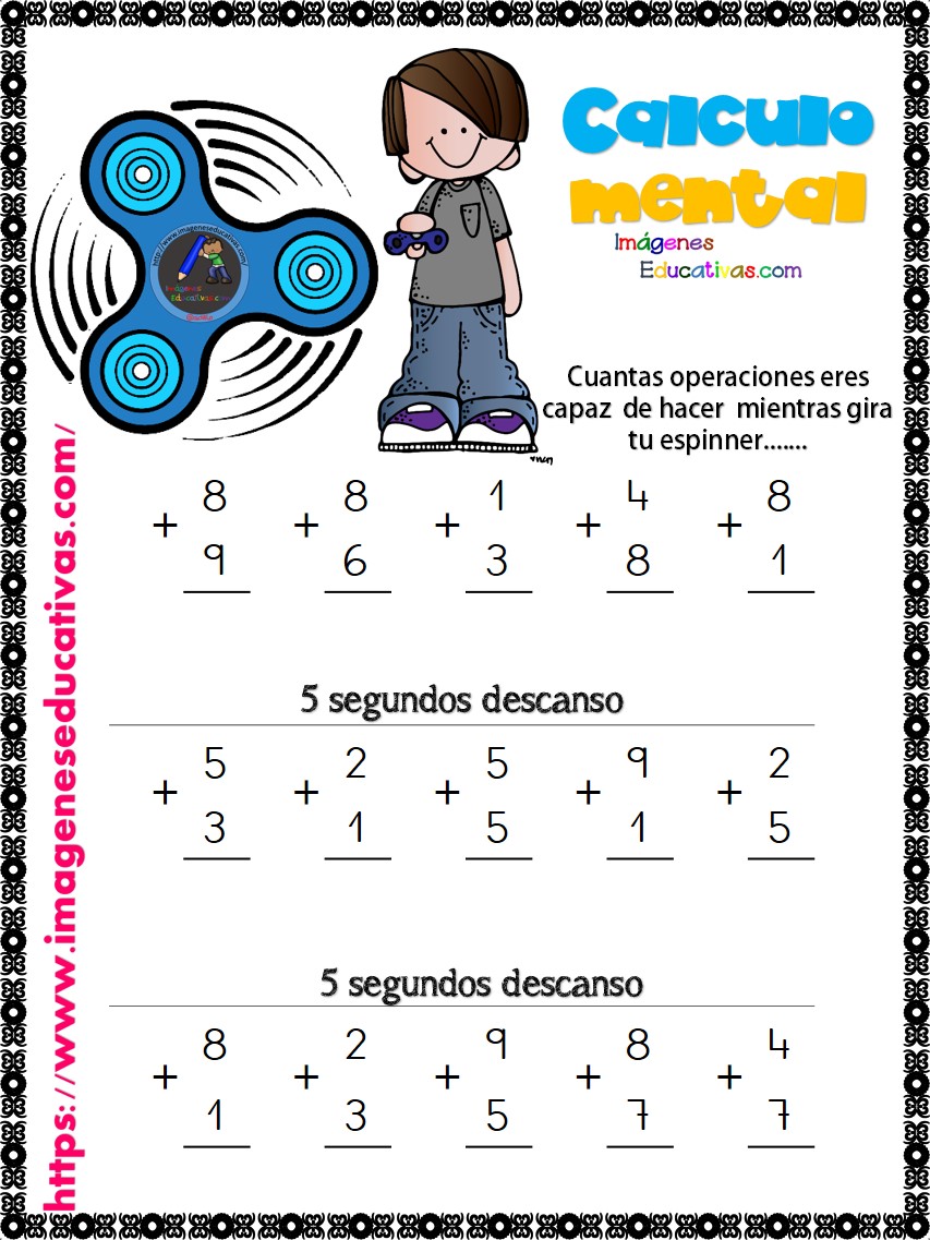 Cálculo mental fichas con Espinners (2) - Imagenes Educativas