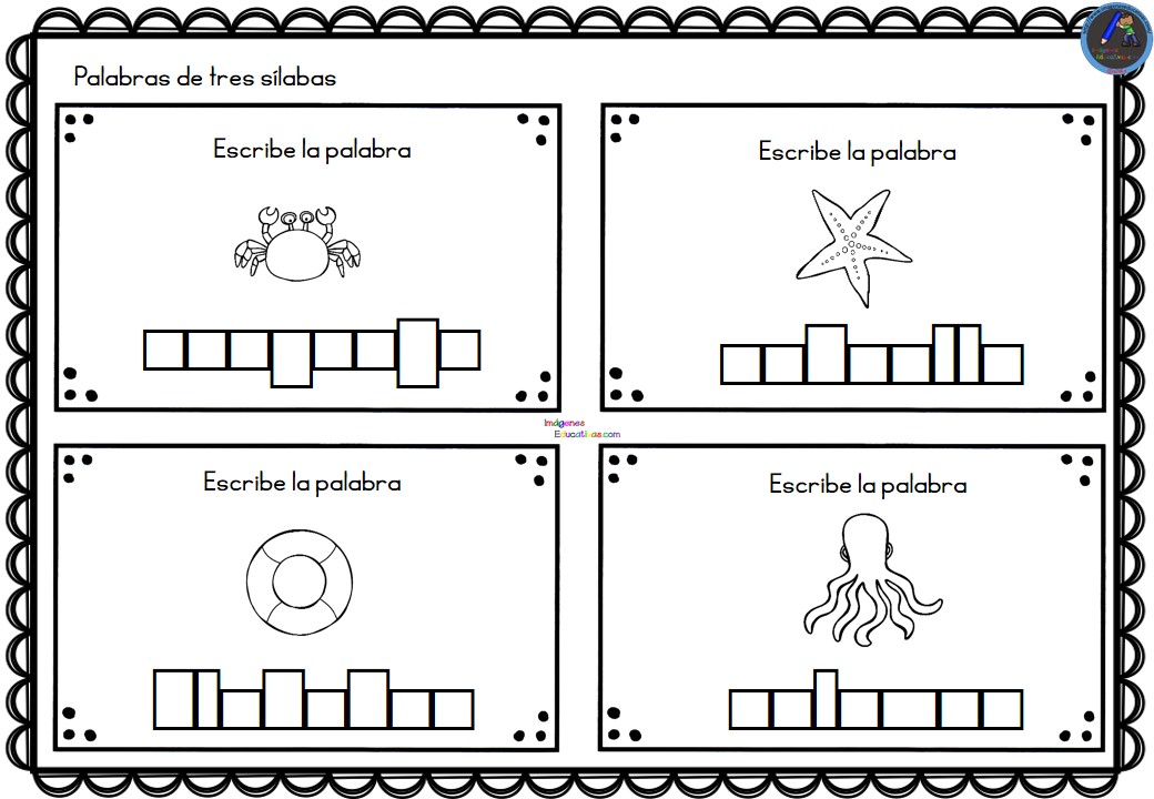 Actividades escribimos palabras de 3 sílabas - Imagenes Educativas