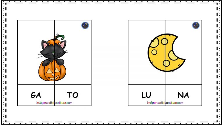 Puzles silábicos con vocabulario de halloween - Imagenes Educativas