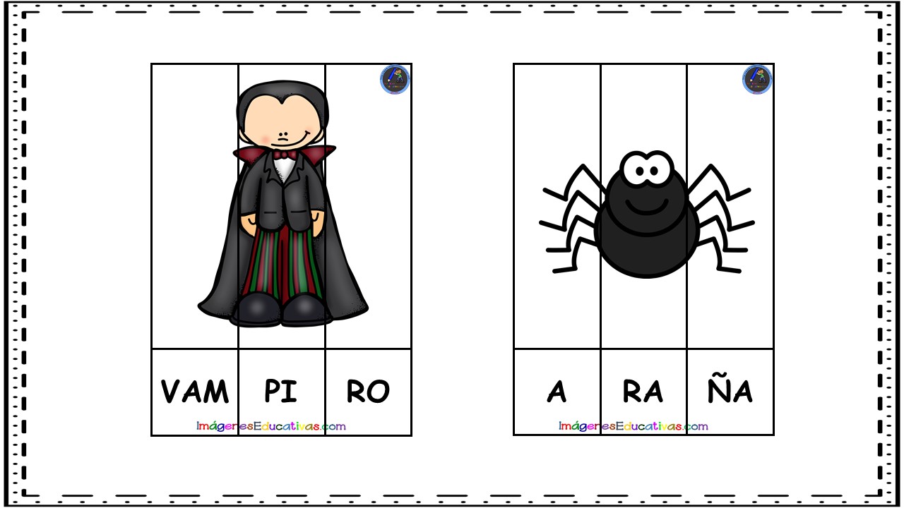 Puzles silábicos con vocabulario de halloween - Imagenes Educativas