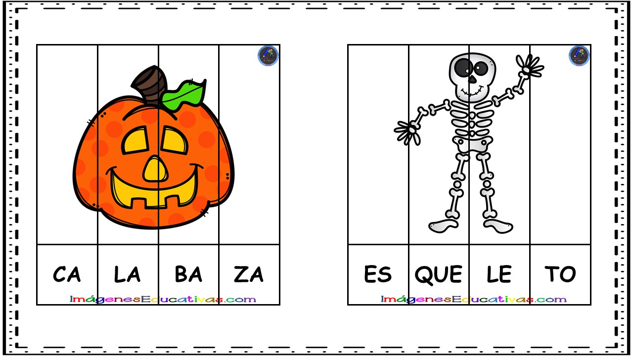 Puzles silábicos con vocabulario de halloween - Imagenes Educativas