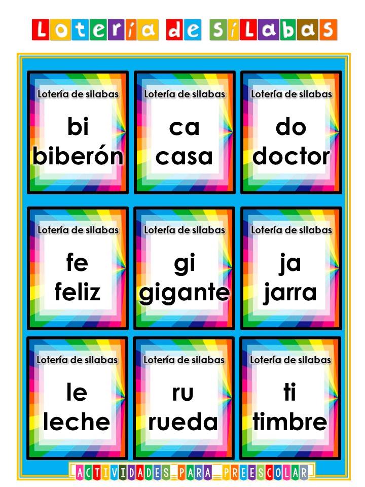 LOTERÍA DE SÍLABAS (16) - Imagenes Educativas