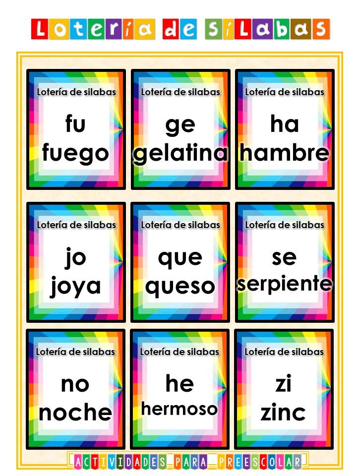 LOTERÍA DE SÍLABAS (9) - Imagenes Educativas
