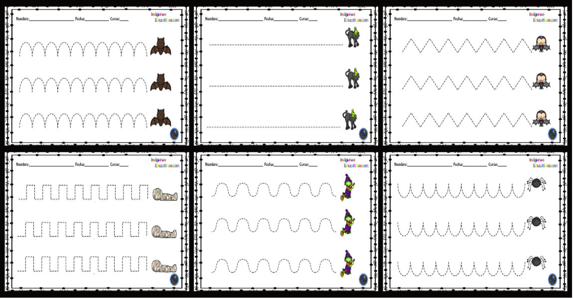 Grafomotricidad nivel básico especial halloween. - Imagenes Educativas