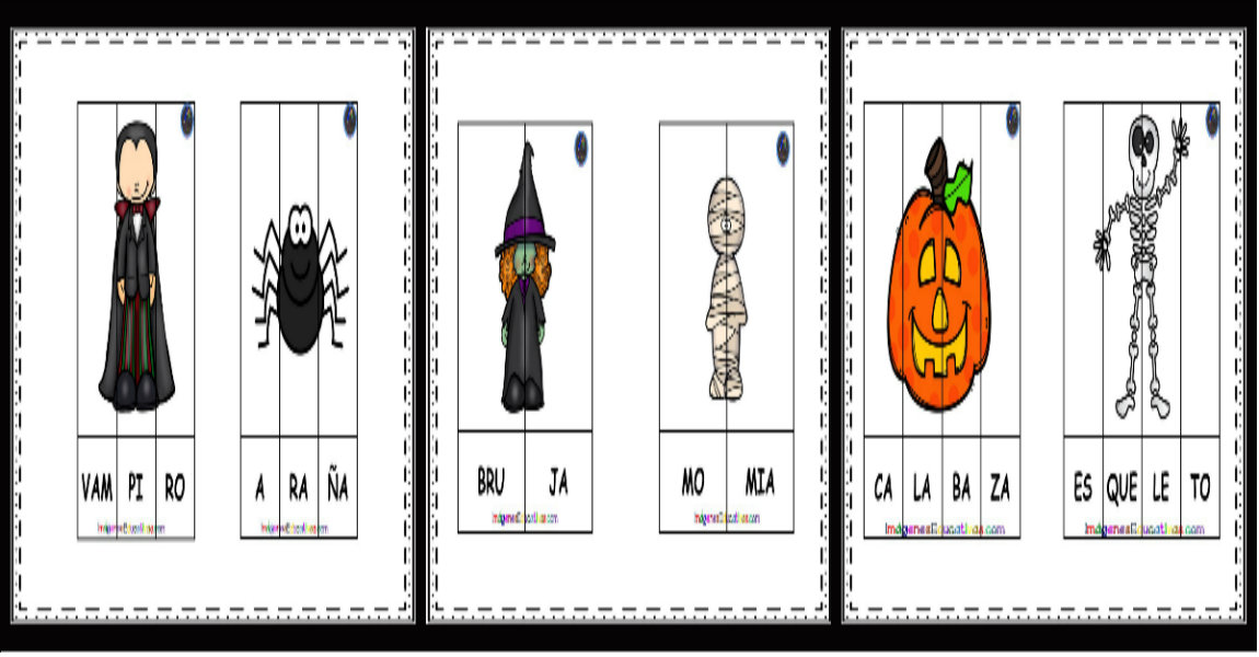 Puzles silábicos con vocabulario de halloween - Imagenes Educativas