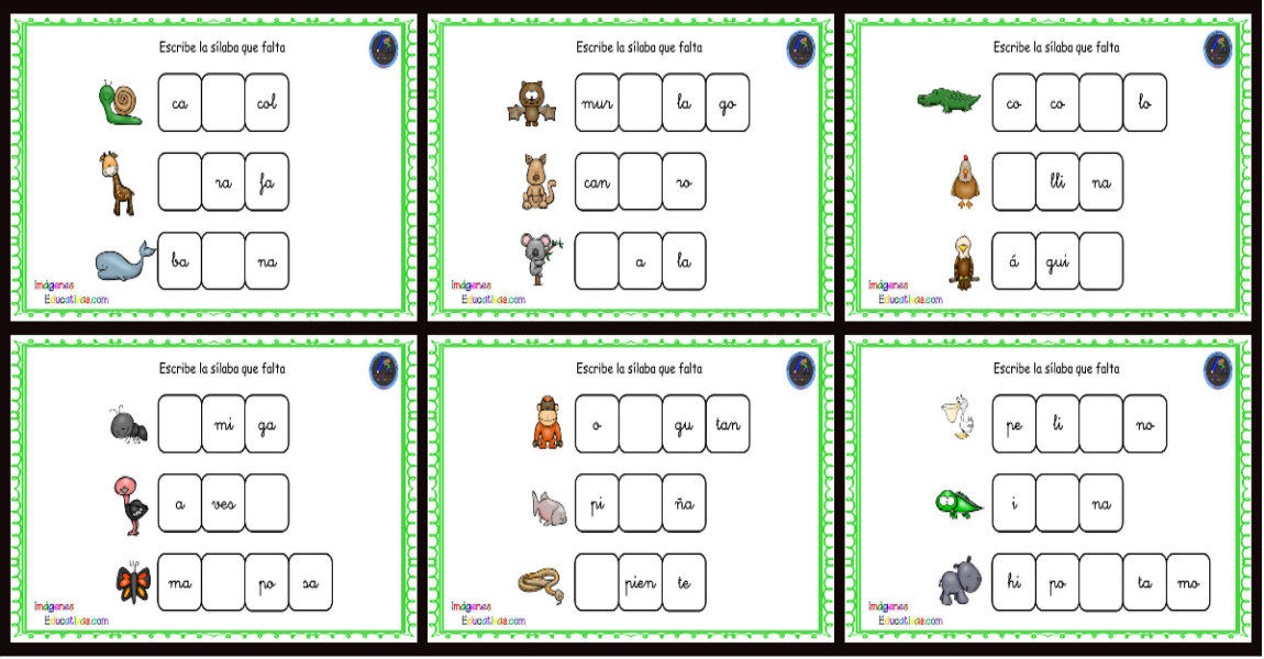 Las sílabas perdidas de los animales. - Imagenes Educativas