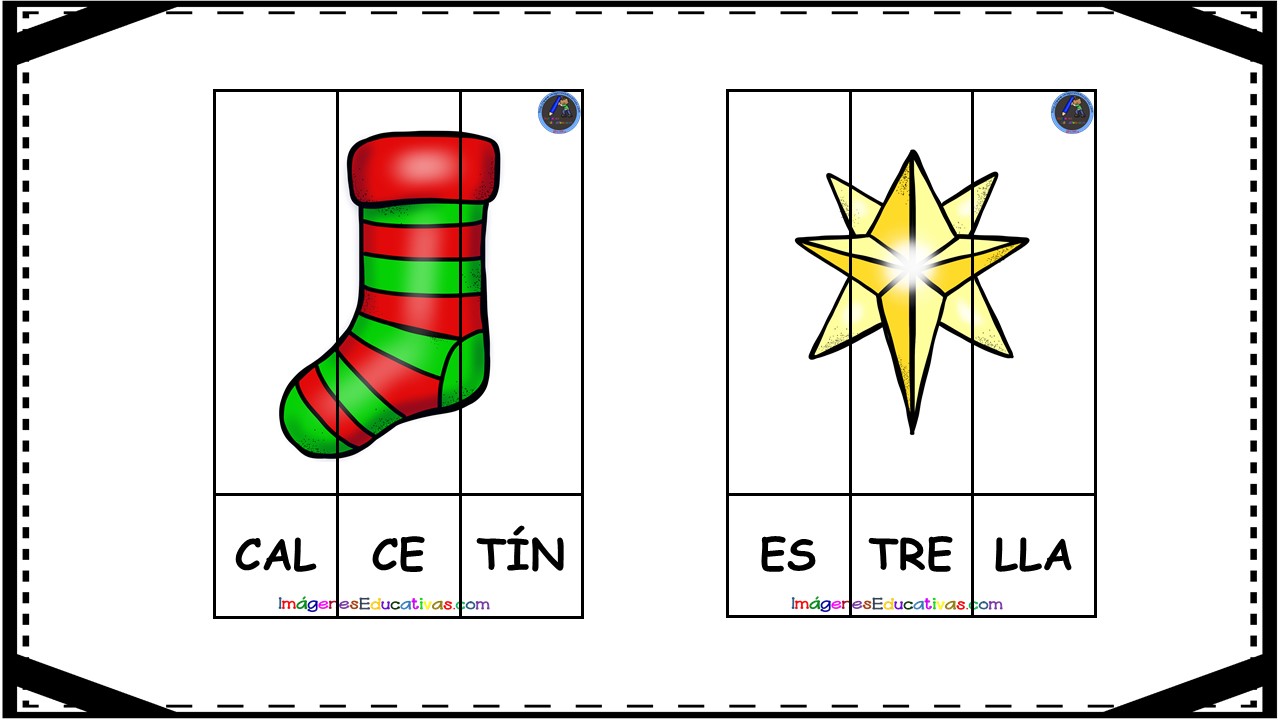 Puzzles silábicos con vocabulario de Navidad. - Imagenes Educativas