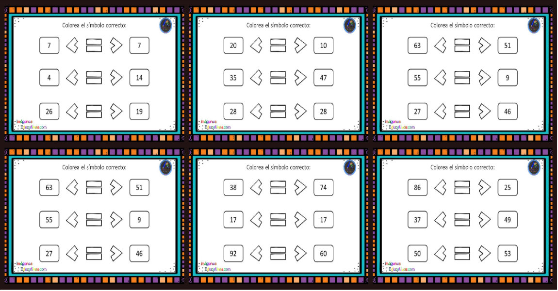 Comparación de números con símbolos matemáticos - Imagenes Educativas