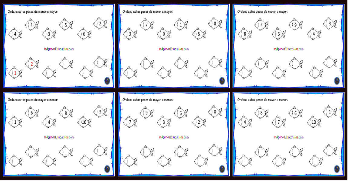 Los peces matemáticos: Ordenar números del 1 al 10 - Imagenes Educativas
