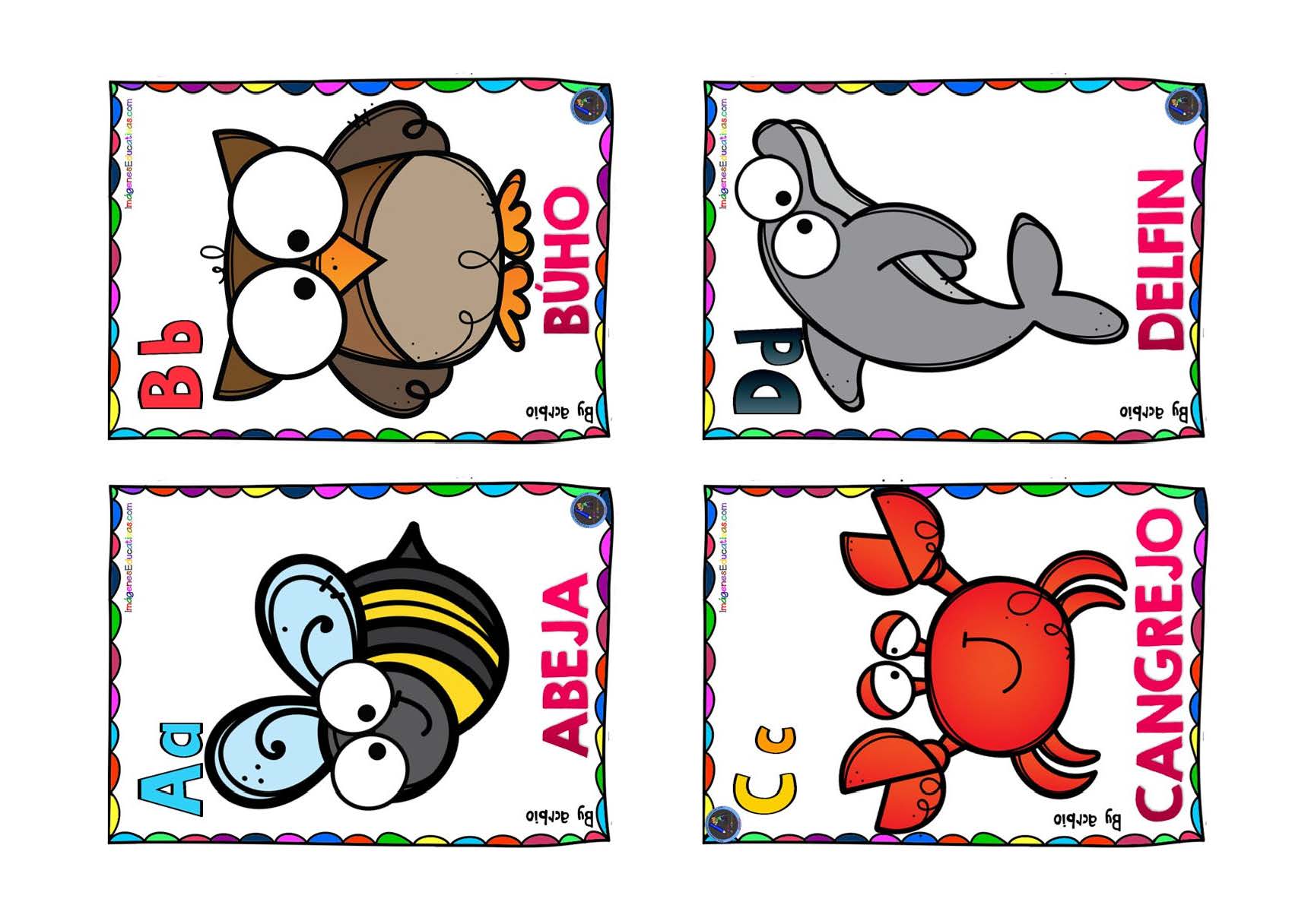 ABECEDARIO DE ANIMALES EN TARJETAS PARA PLASTIFICAR TAMAÑO 2_Página_1 ...