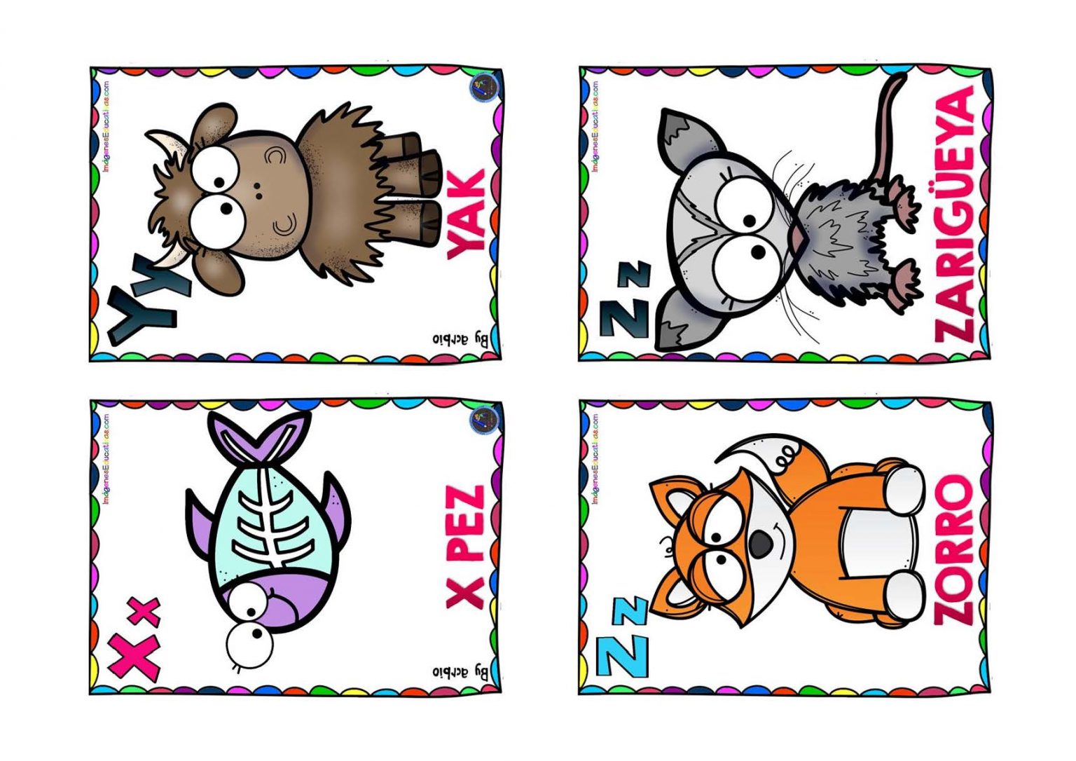 ABECEDARIO DE ANIMALES EN TARJETAS PARA PLASTIFICAR + LOTERÍA + BINGO 3 ...