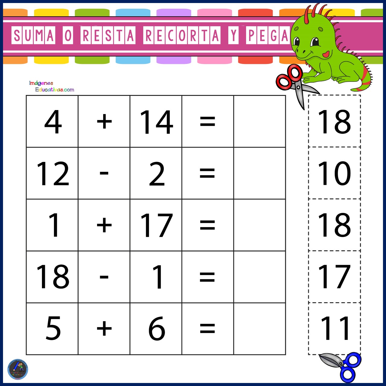 Suma Resta Recorta Y Pega 14 Imagenes Educativas