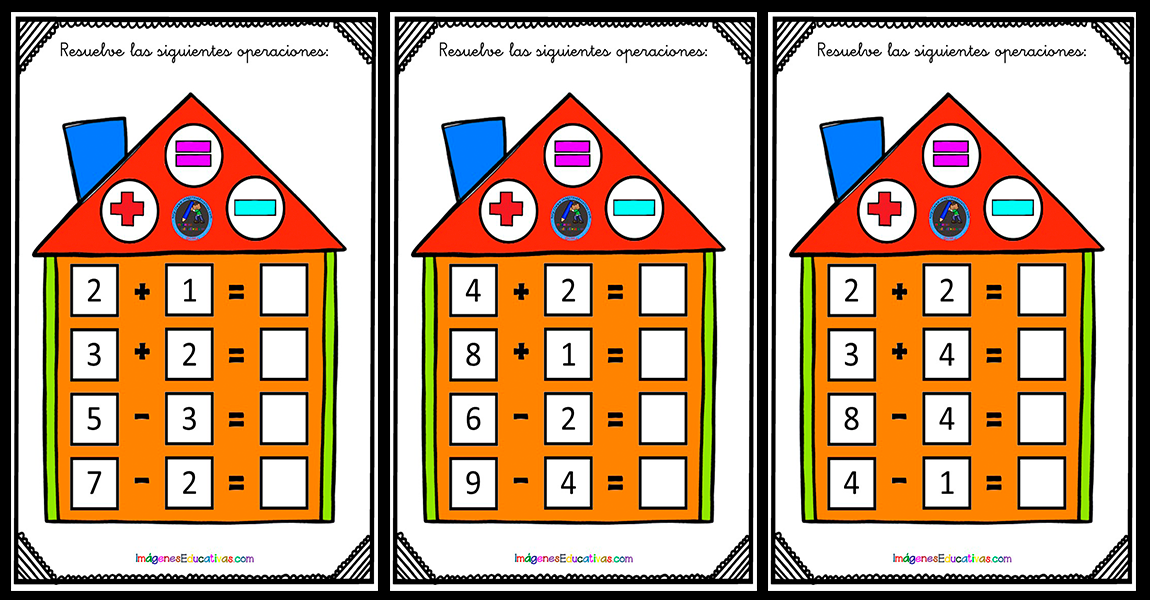 Las casitas de sumas y restas. Nivel básico - Imagenes Educativas