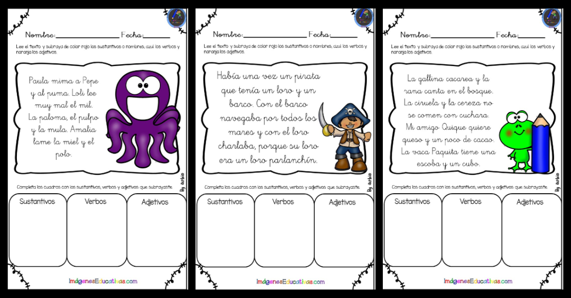 GRAMÁTICA SUSTANTIVOS-VERBOS-ADJETIVOS - Imagenes Educativas