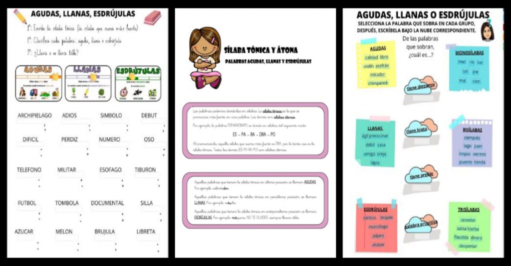 FICHAS PARA TRABAJAR: Agudas, llanas y esdrújulas - Imagenes Educativas