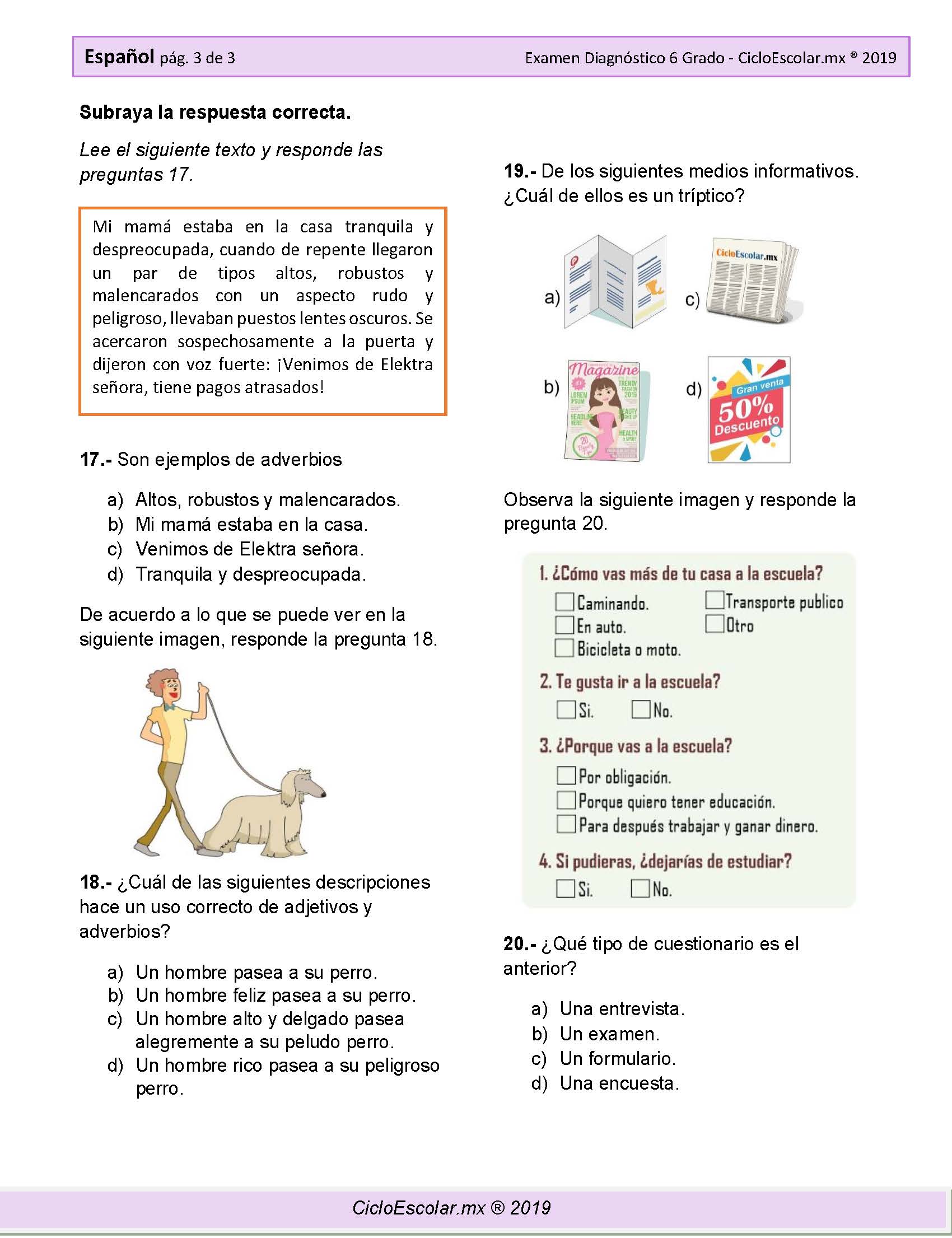 Examen DiagnÓstico Sexto Grado 2019 2020 Página 07 Imagenes Educativas